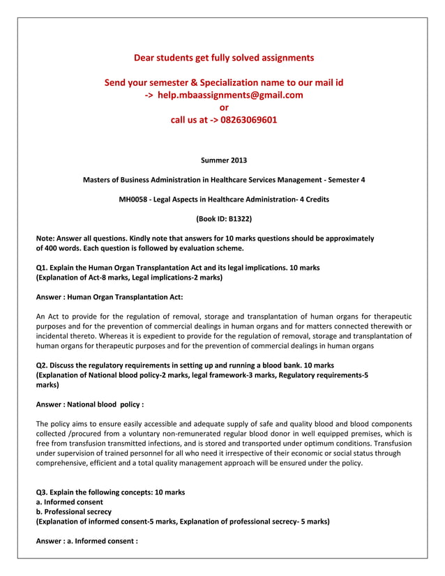 Mh0058 legal aspects in healthcare administration | PDF