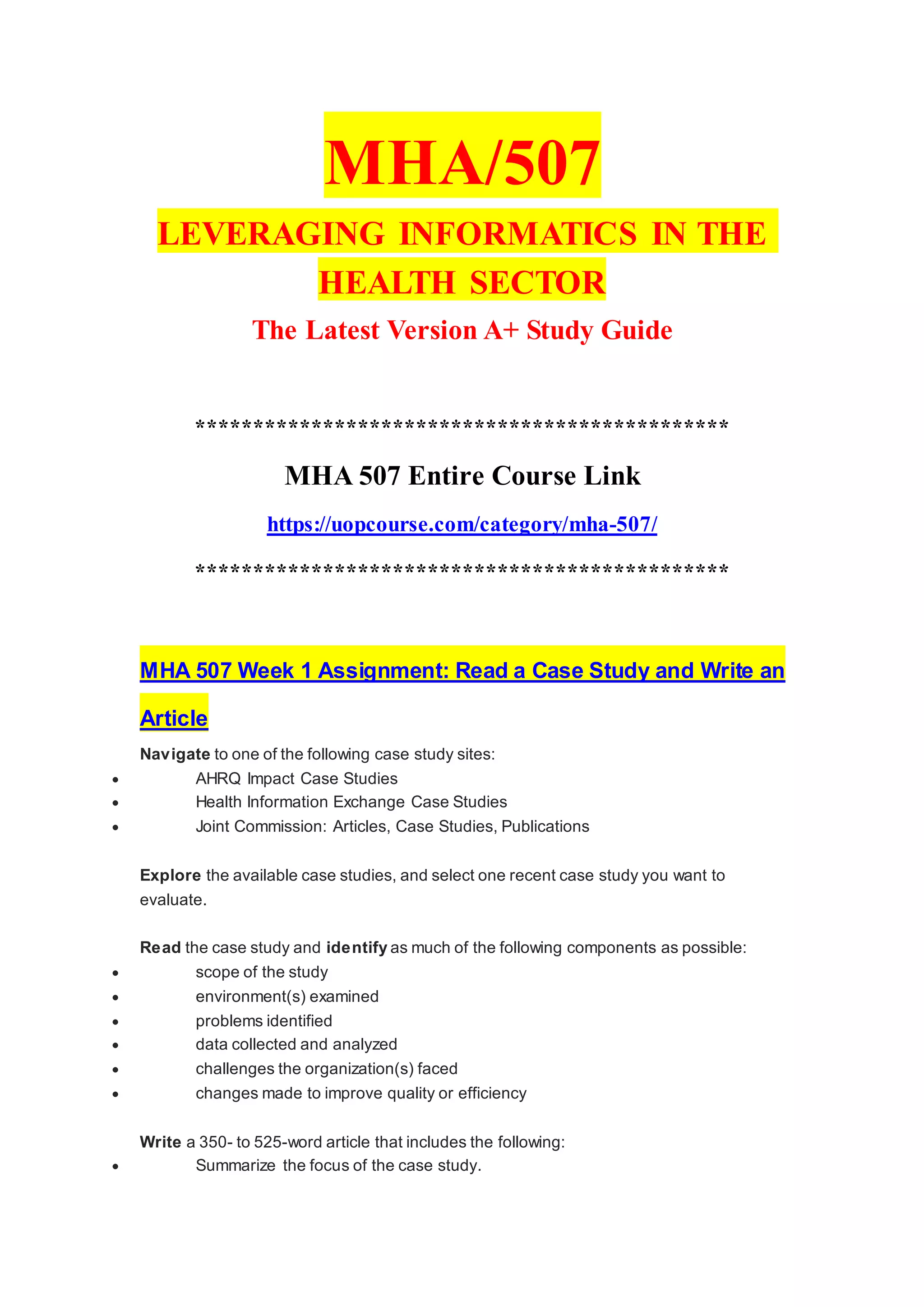 Mha 507 mha507 mha 507 best tutorials guide uopstudy.com