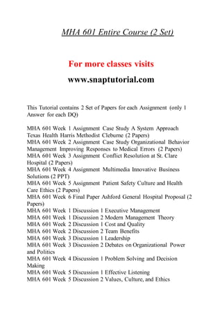 MHA 601 Effective Communication - snaptutorial.com