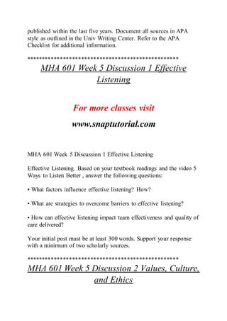 MHA 601 Effective Communication - snaptutorial.com