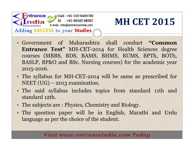 Mh cet medical syllabus by entranceindia | PPT