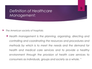 Management in Healthcare Institution | PPT