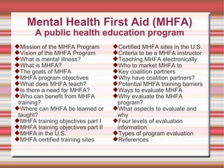 Complete overview of a Mental Health First Aid Program | PPT