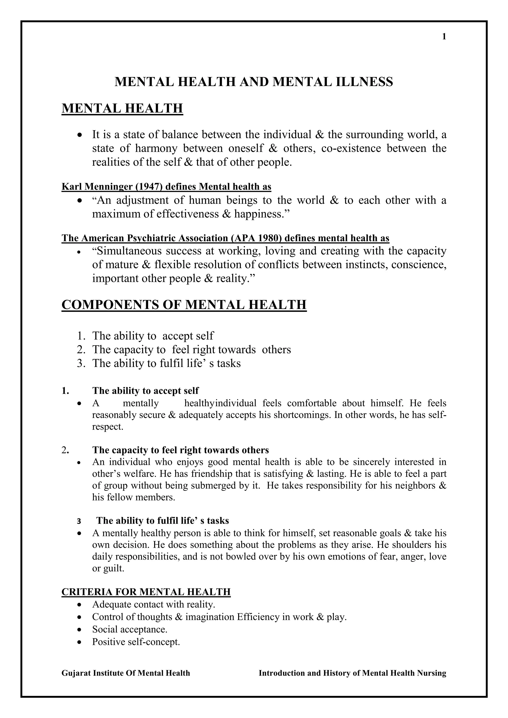 MENTAL HEALTH NURSING UNIT I | PDF