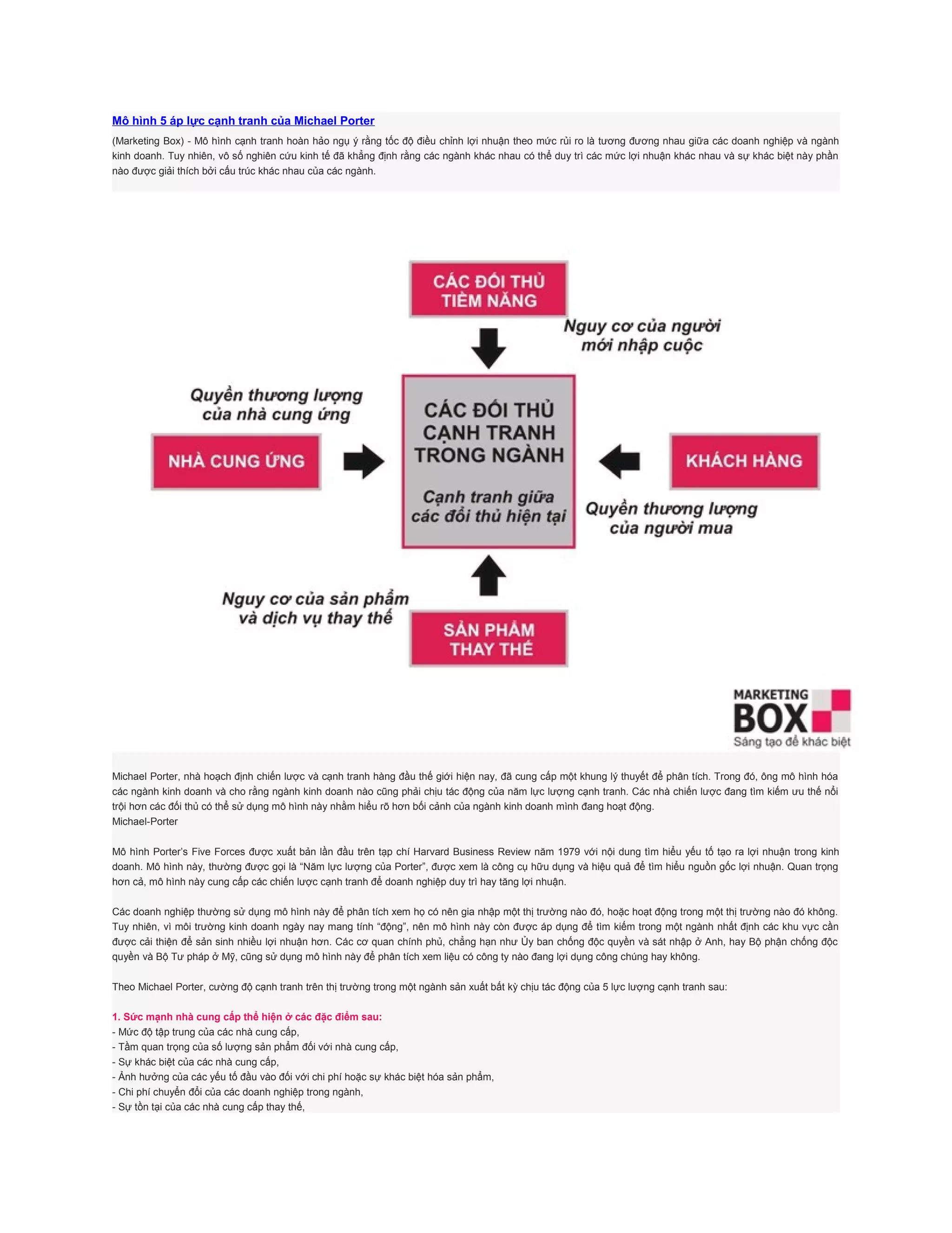 Mô hình 5 áp lực cạnh tranh của michael porter | DOC