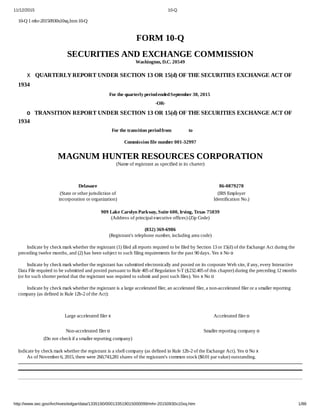 Magnum Hunter Resources' 3Q15 SEC Form 10-Q | PDF