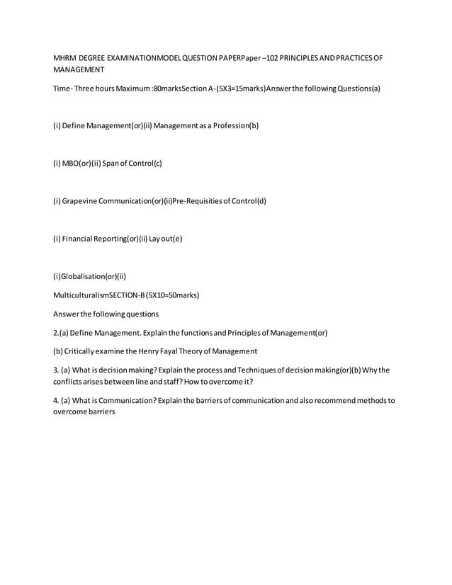 Mhrm degree examinationmodel question paper paper | DOCX | Business ...
