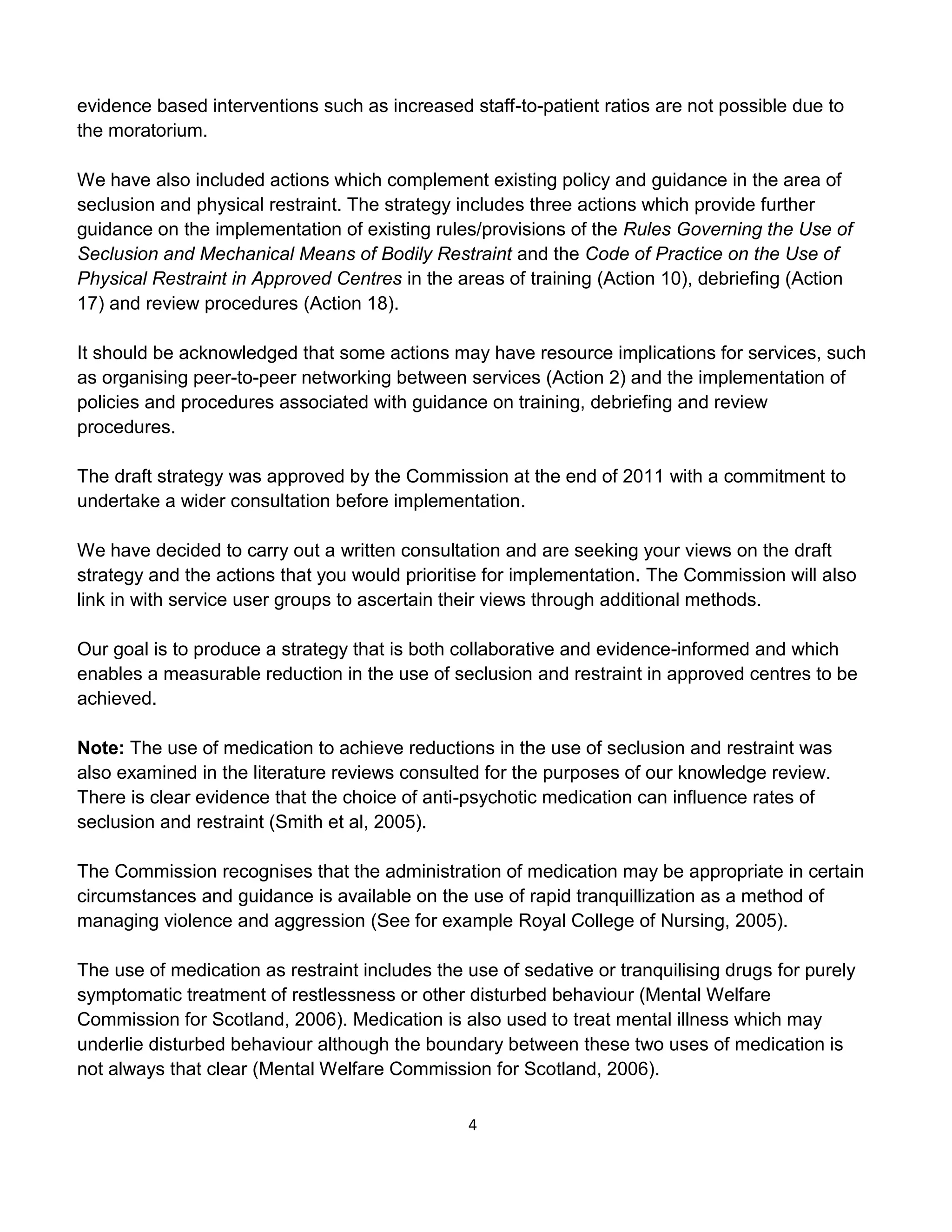 Mhr submission to the mhc on seclusion and restraint reduction strategy final | PDF