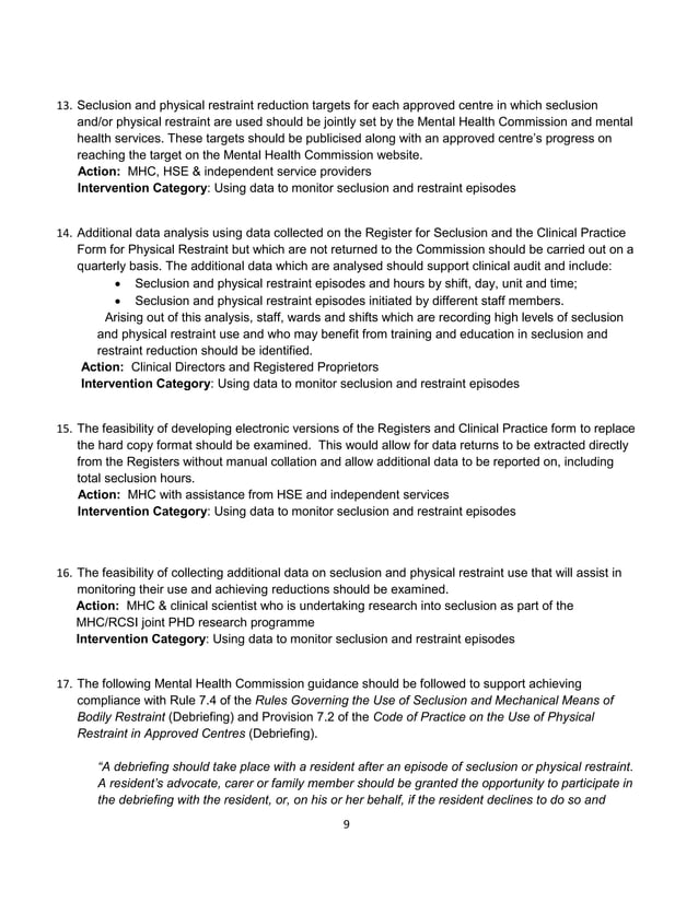 Mhr submission to the mhc on seclusion and restraint reduction strategy final | PDF