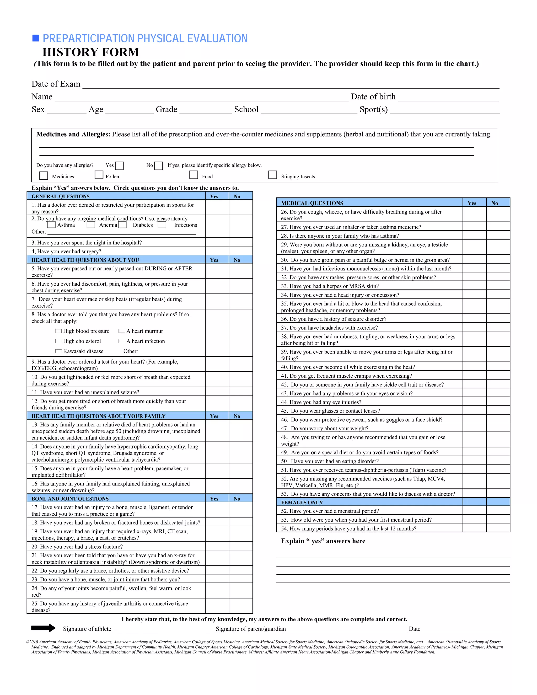 MHSAA Athletic Physical Forms | PDF
