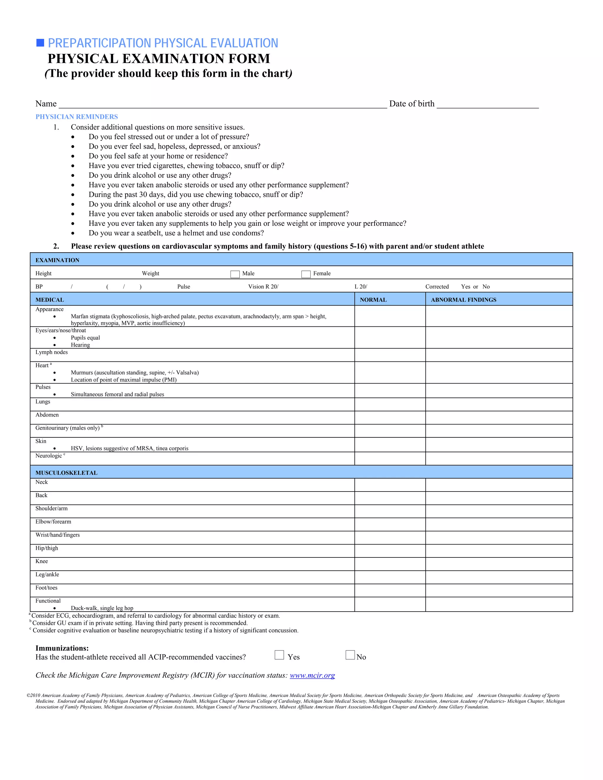 MHSAA Athletic Physical Forms | PDF
