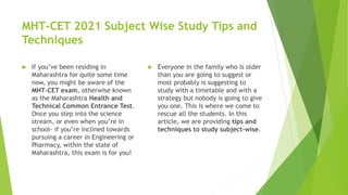 Mht cet 2021 - subject-wise study tips and techniques | PPT