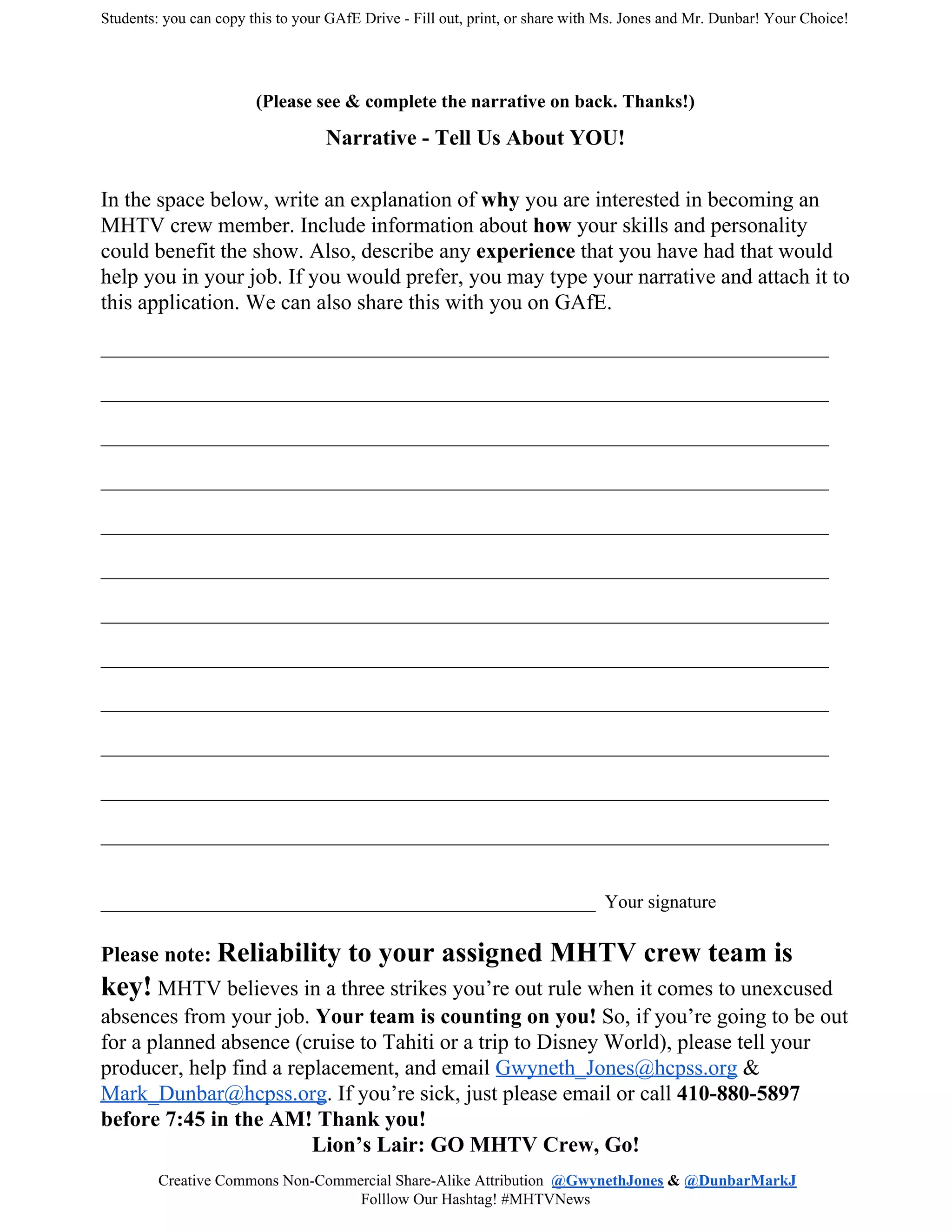 MHYV Crew Application | PDF