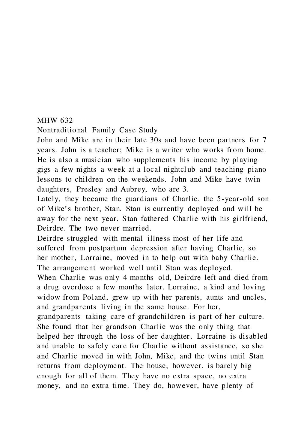 MHW-632 Nontraditional Family Case StudyJohn and M | PDF