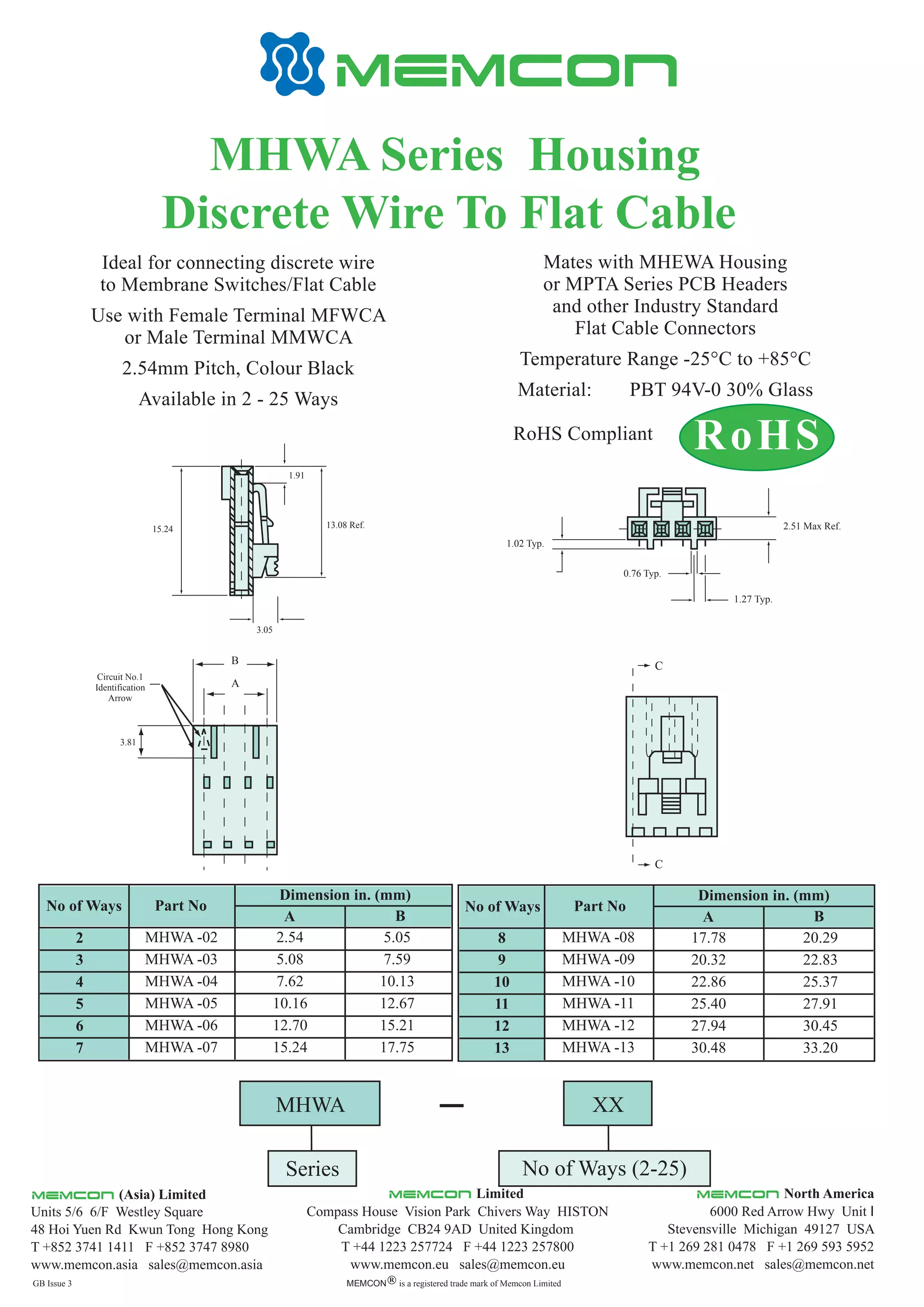 Memcon Mhwa discrete-wire-to-flat-cable-housing | PDF