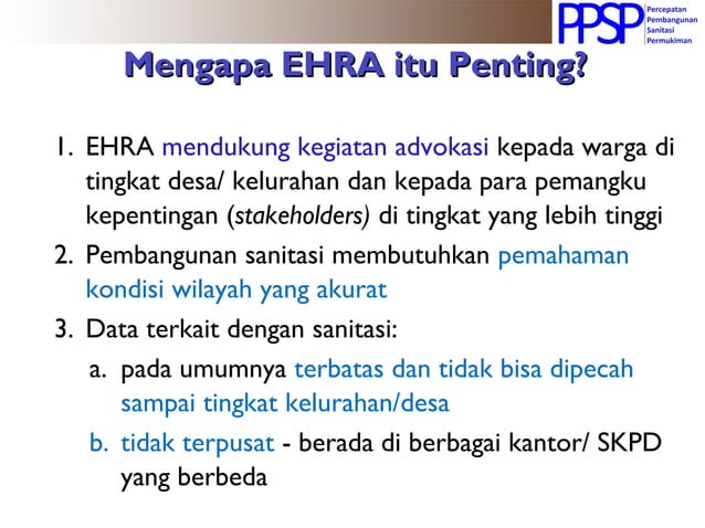 Pengantar Studi EHRA (Environmental Health Risk Assessment) | PPT