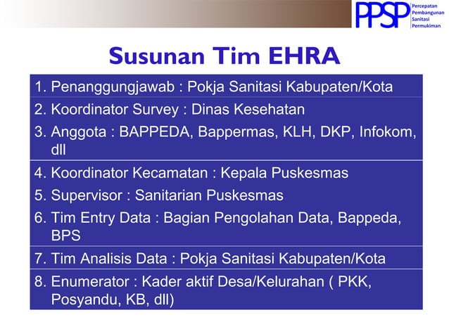 Pengorganisasian dan Langkah Studi EHRA (Environmental Health Risk Assessment) | PPT