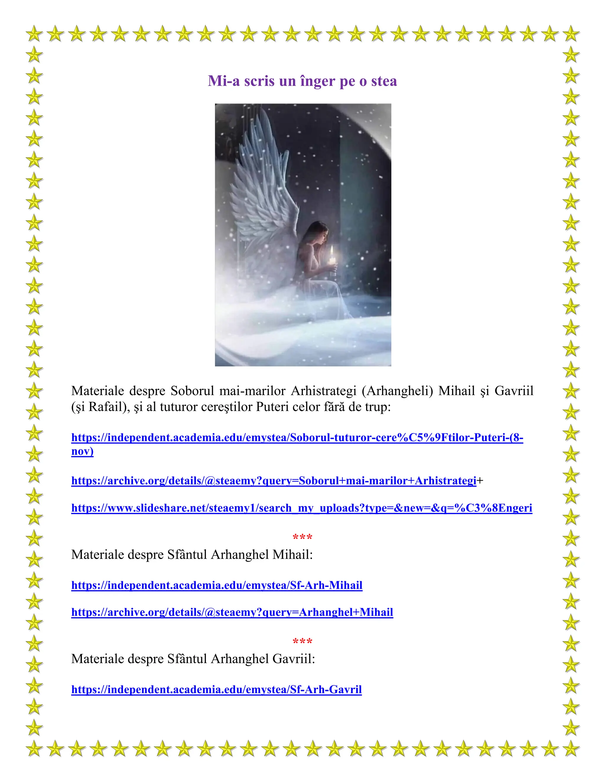 Soborul tuturor cereştilor Puteri - Mi-a scris un înger pe o stea | PDF