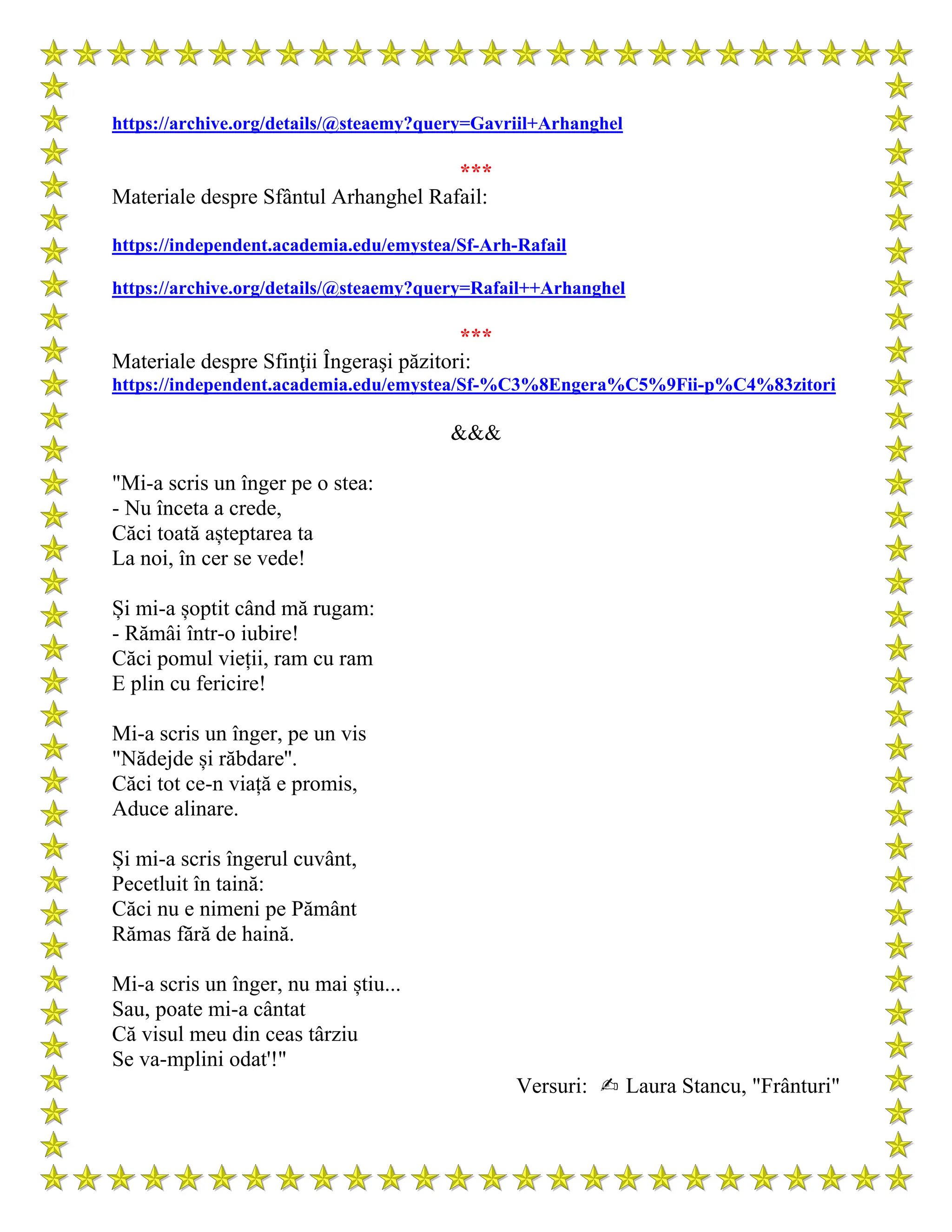 Soborul tuturor cereştilor Puteri - Mi-a scris un înger pe o stea | PDF