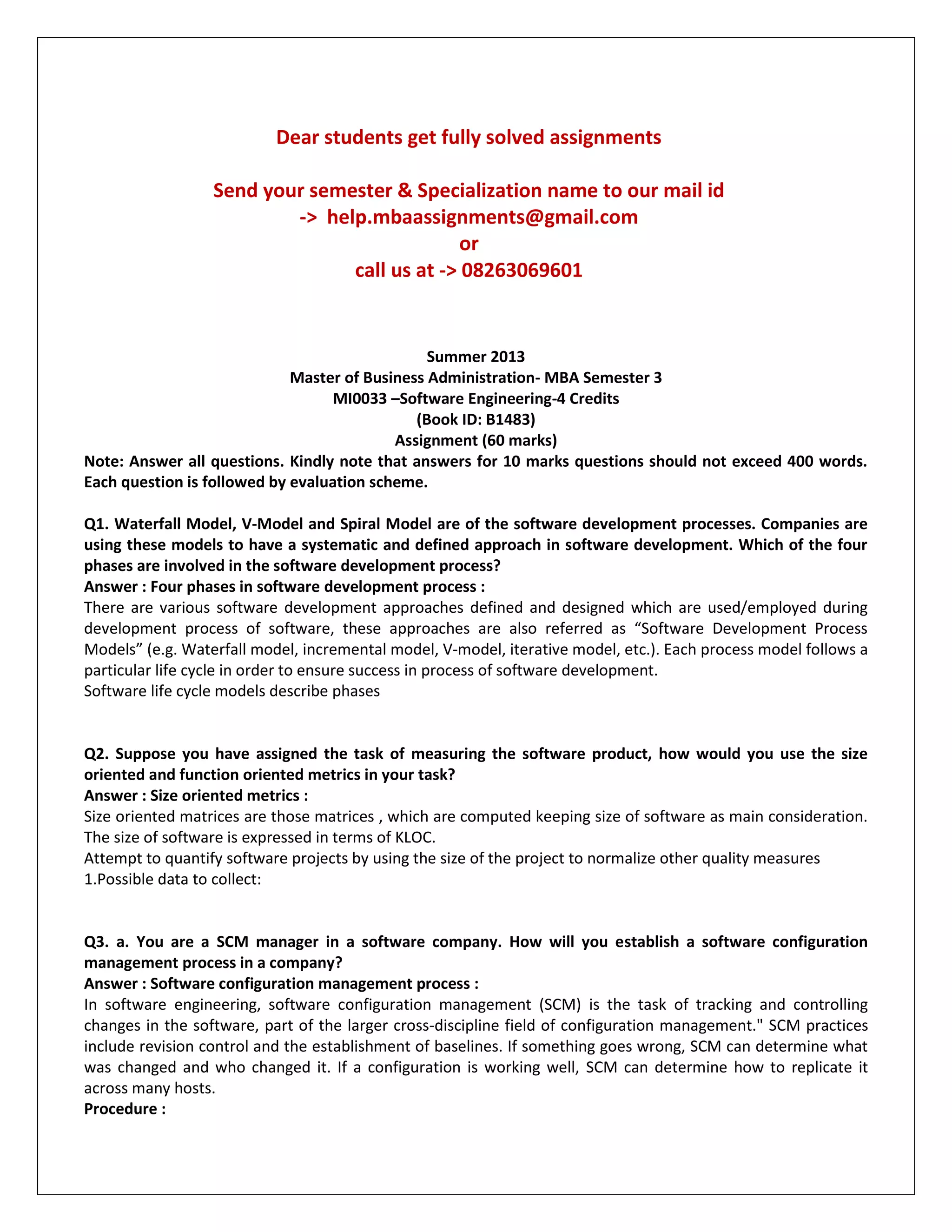 Mi0033 software engineering | DOCX