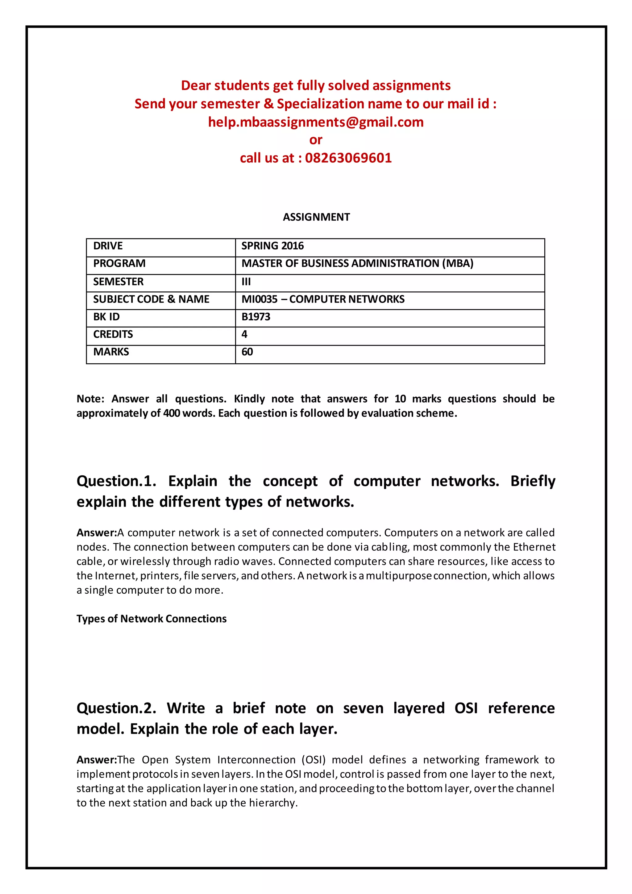 Mi0035 computer networks | PDF