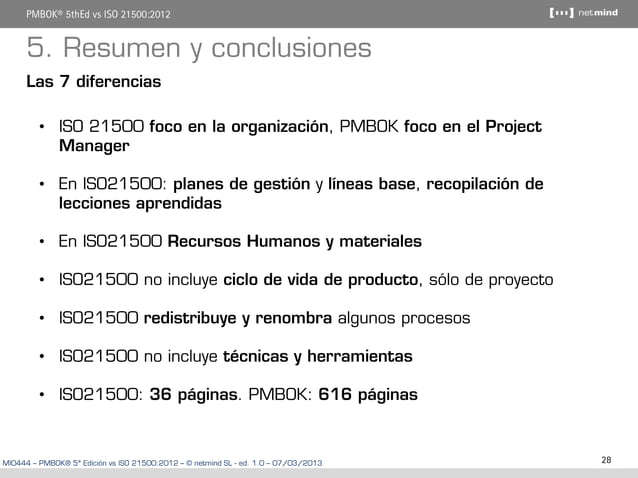 netmind - PMBOK 5 vs ISO 21500: diferencias y compatibilidades | PPT
