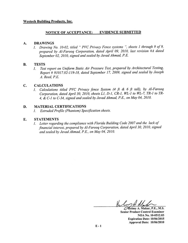 Guideline Requirements for NOA Compliance - Vinyl-Craft | PDF