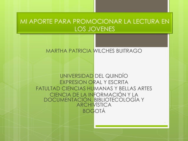 Promoción A La Lectura En Los Jóvenes Ppt