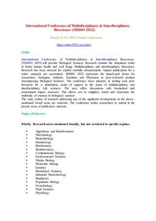 International Conference of Multidisciplinary & Interdisciplinary Bioscience (MIBIO 2022) | DOCX