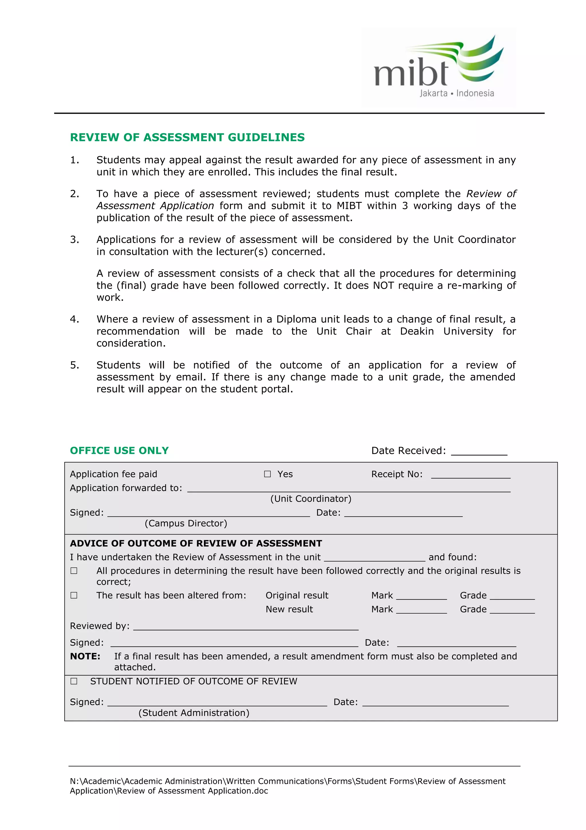 Mib ti review_of_assessment_application | PDF