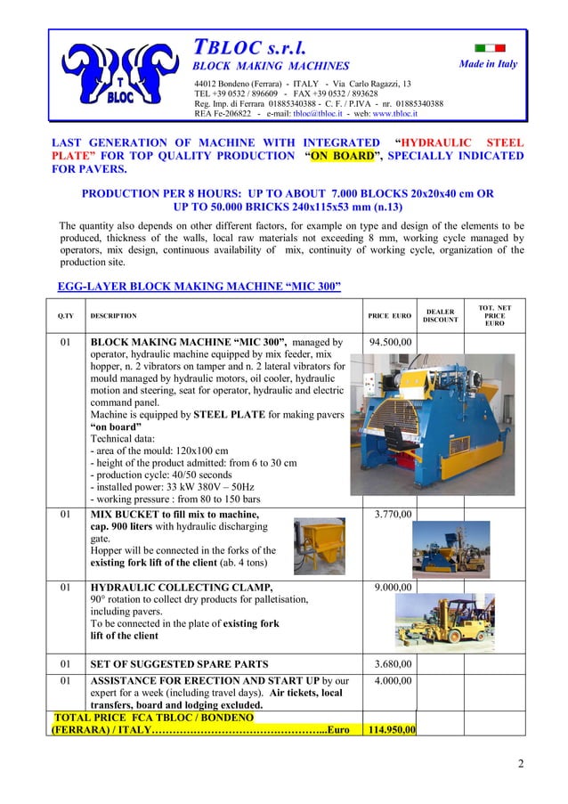 EGG-LAYER, HYDRAULIC AND POLYVALENT BLOCK MACHINE MODEL “ MIC 300 ” | PDF