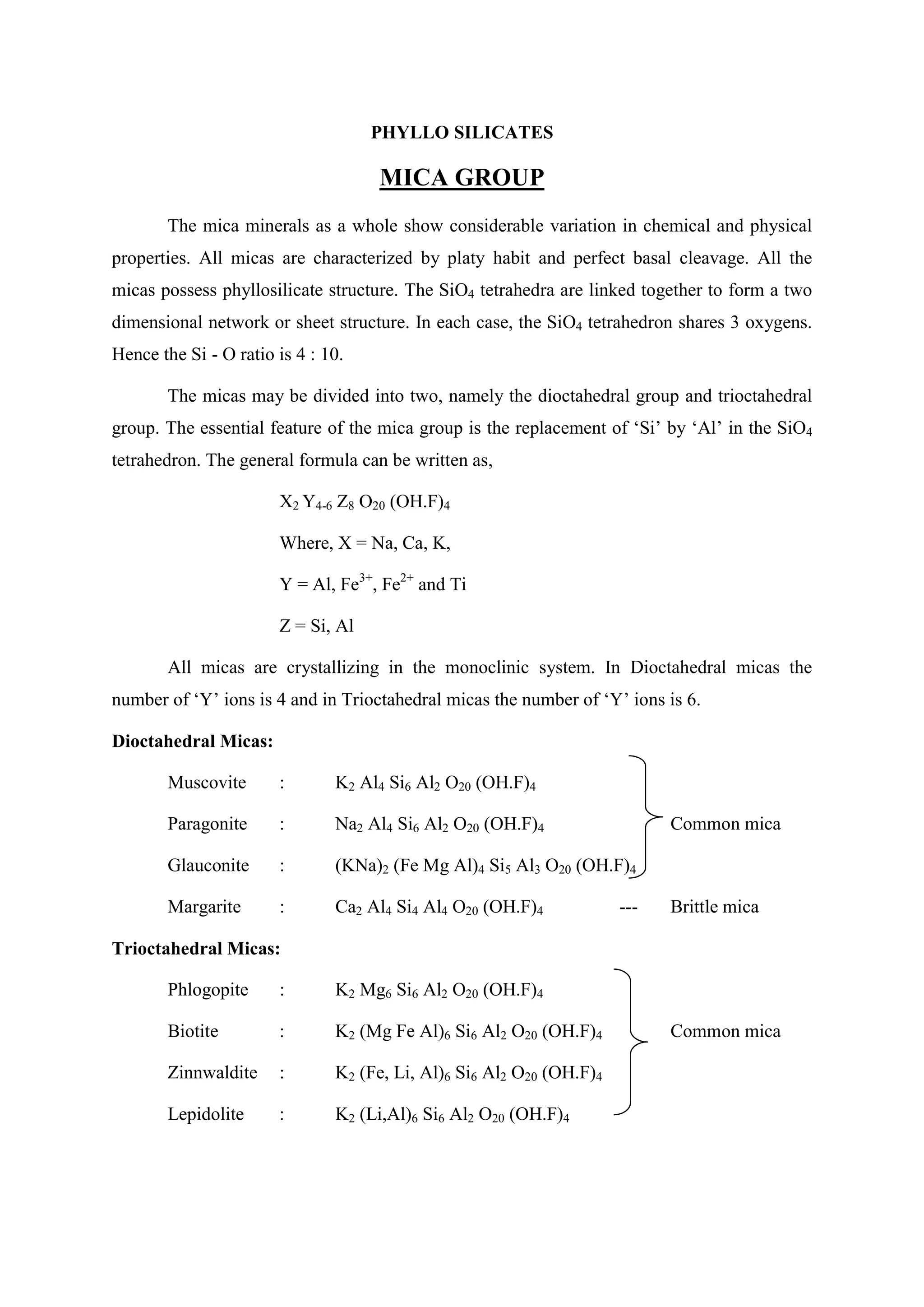 Mica group of phyllo silicate in descriptive mineralogy | PDF