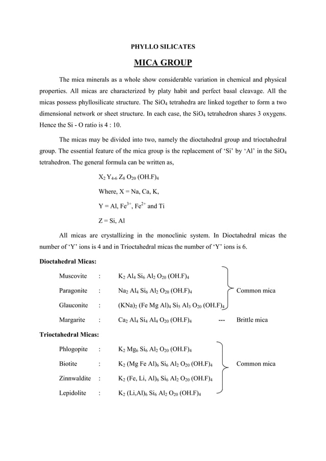 Mica group of phyllo silicate in descriptive mineralogy | PDF