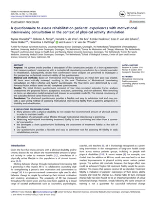 MICAS | a questionnaire to assess rehabilitation patients experiences with motivational ...
