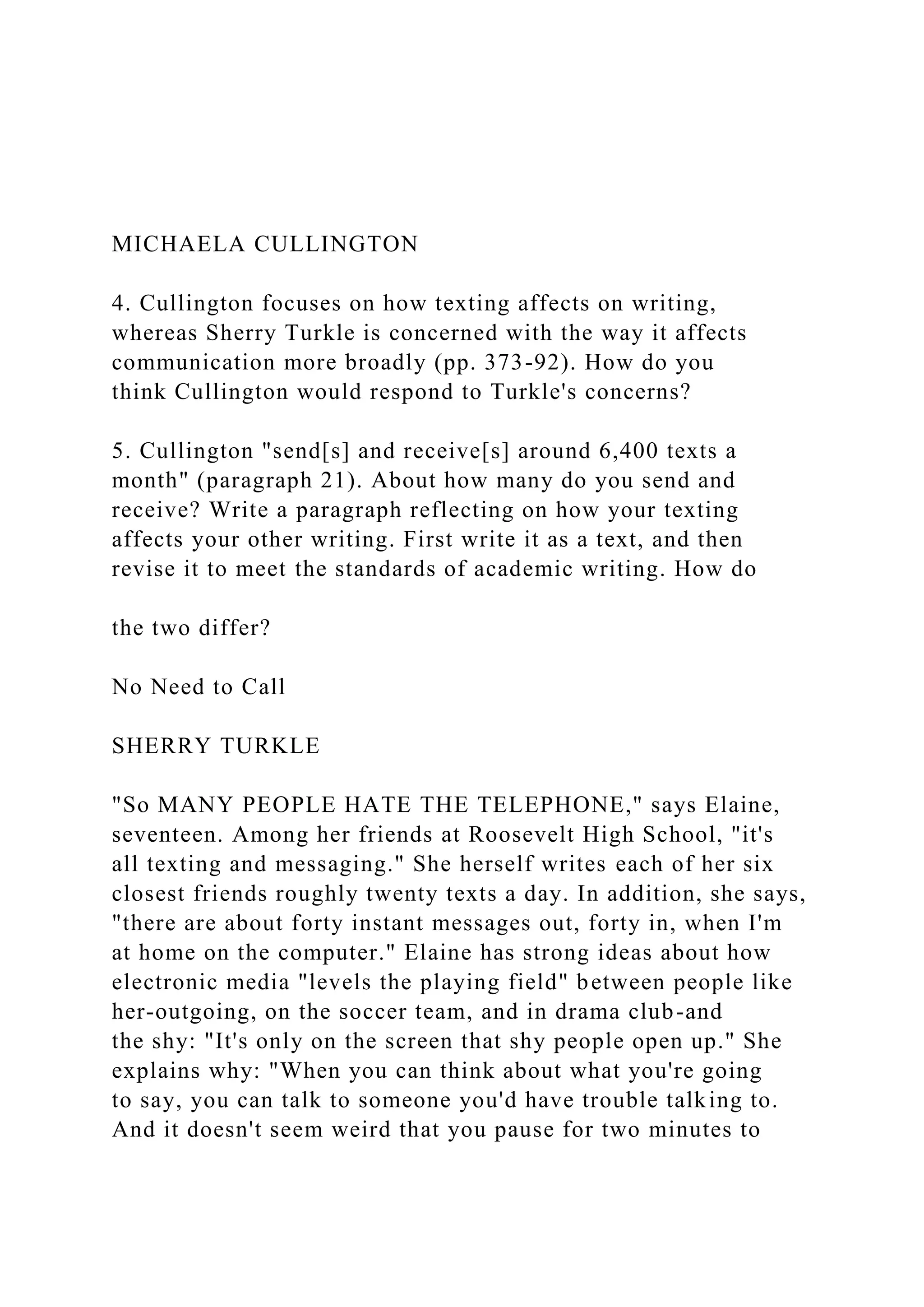 MICHAELA CULLINGTON 4. Cullington focuses on how texting a.docx
