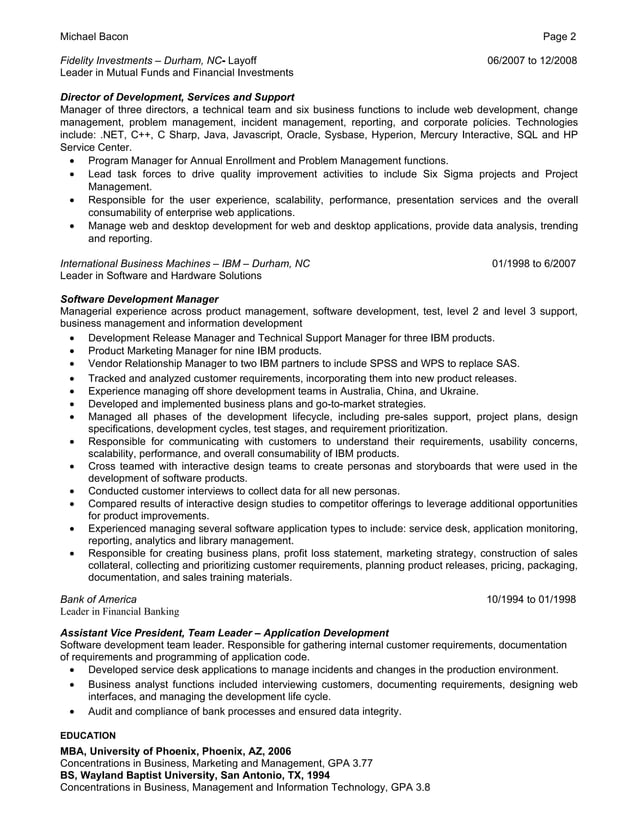 Michael Bacon 2010 | DOC | Sales | Business