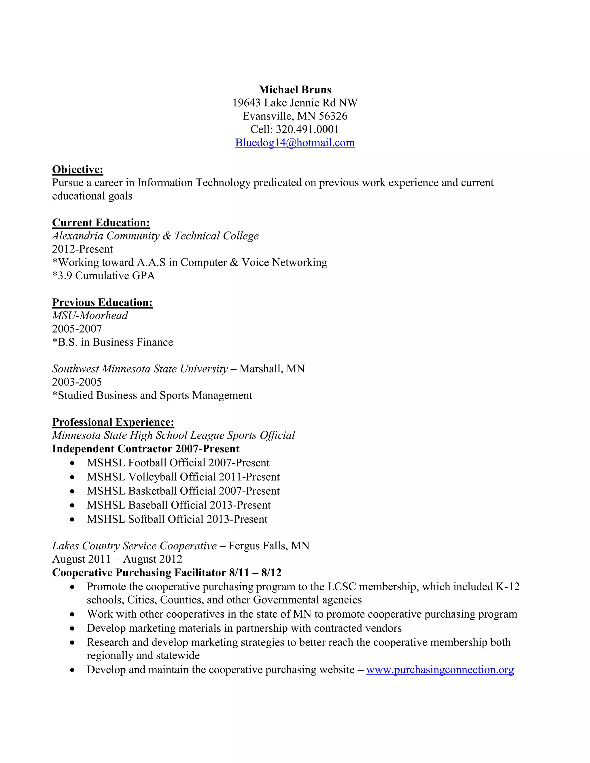 Michael bruns resume updated 2.5.2014