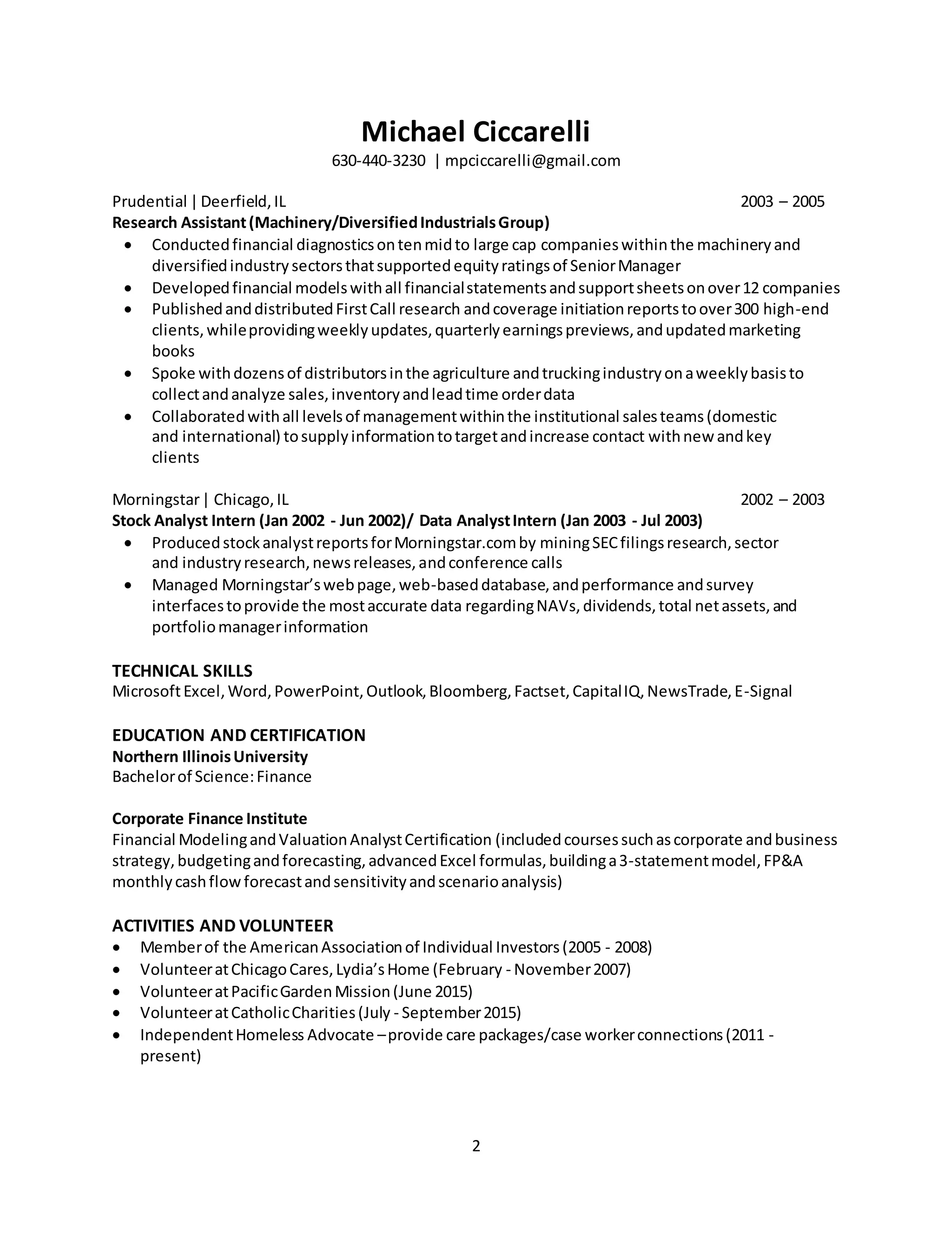 Michael Ciccarelli resume | DOCX | Financial Industry | Industries