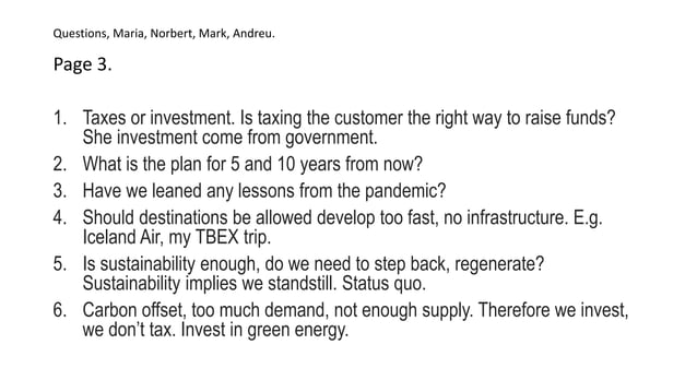 Michael Collins notes UNWTO Mallorca 2nd Sustainable Desinations Summit ...