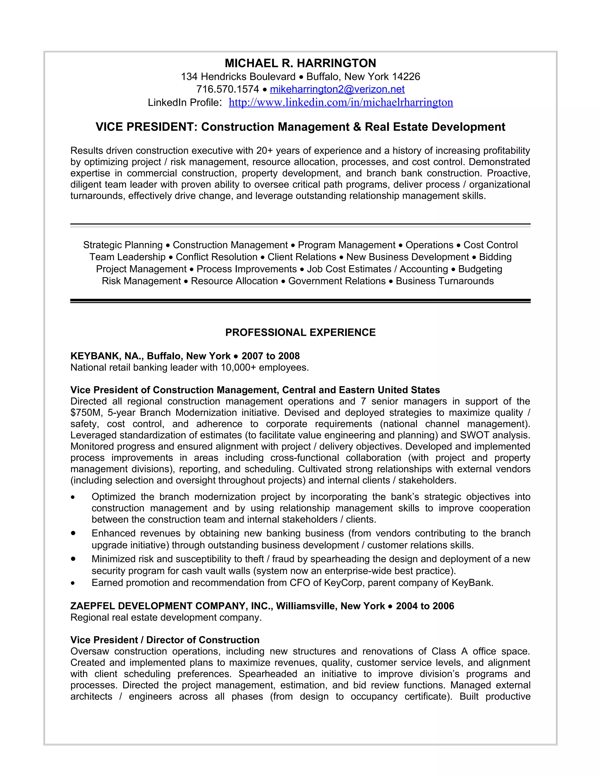 Michael Harrington Executive Resume | DOC