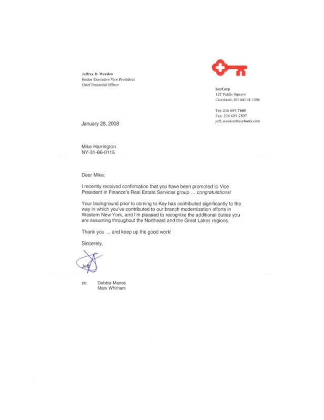 Michael Harrington - Key Bank Promotion Letter