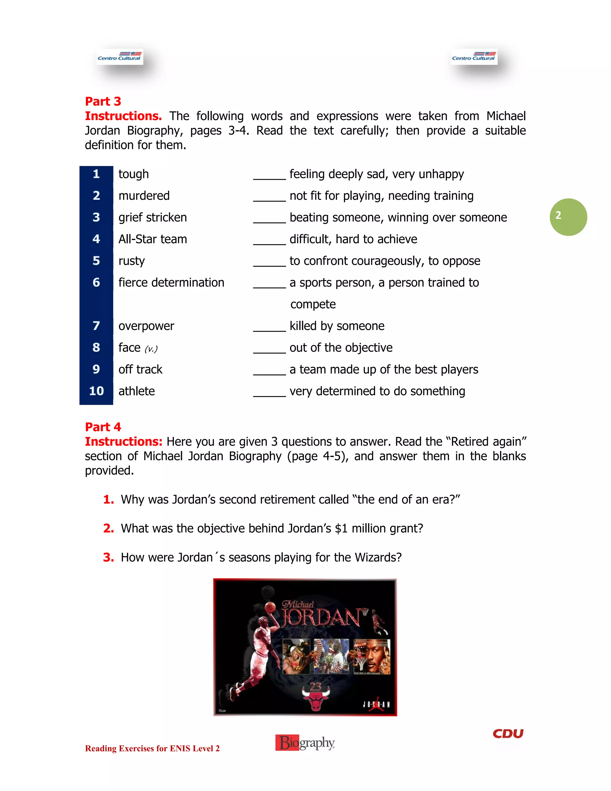 Michael Jordan Biography Worsheet | PDF