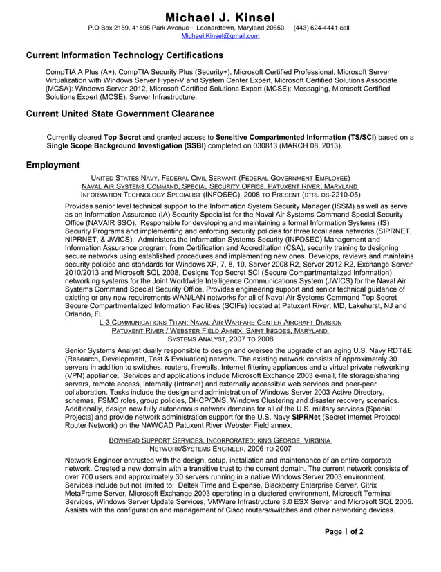 Michael kinsel resume (ts sci - ssbi)_march 2013 - current ...