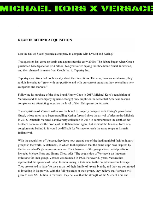 Michael kors and versace | PDF | Business | Business and Finance
