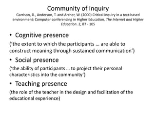 Michael lower using blackboard to create a community of inquiry | PPTX