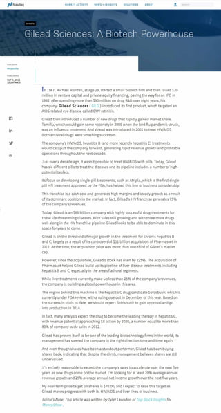 Michael L Riordan Started Gilead Sciences in 1987: Nasdaq article ...