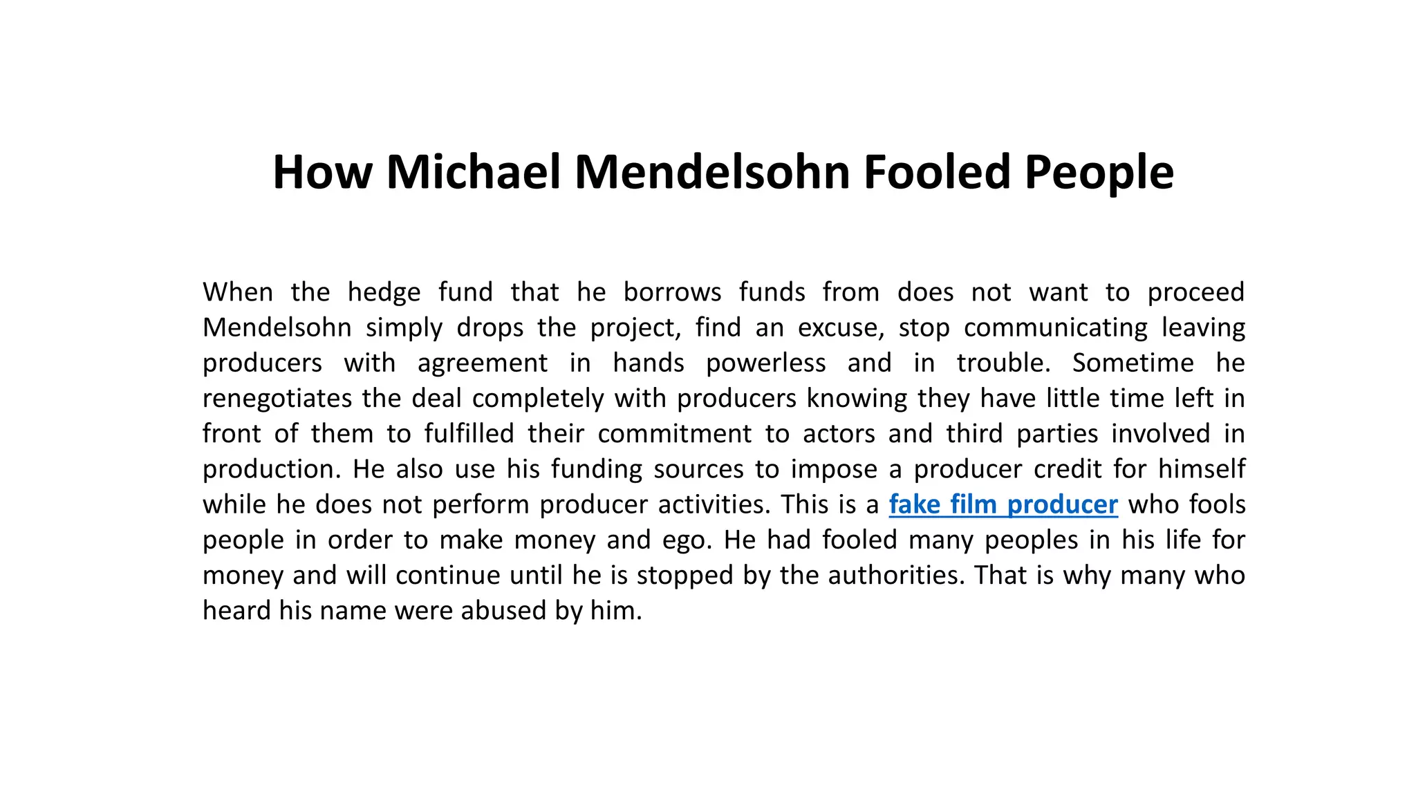 Michael mendelsohn Example of Fake Producer | PDF | Hedge Funds ...