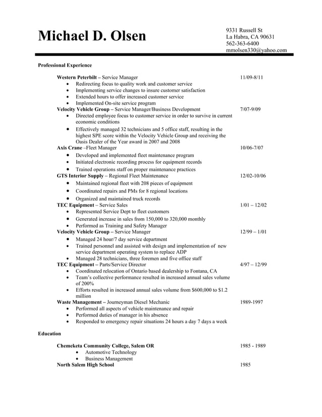 Michael olsen resume 10 11 | DOC