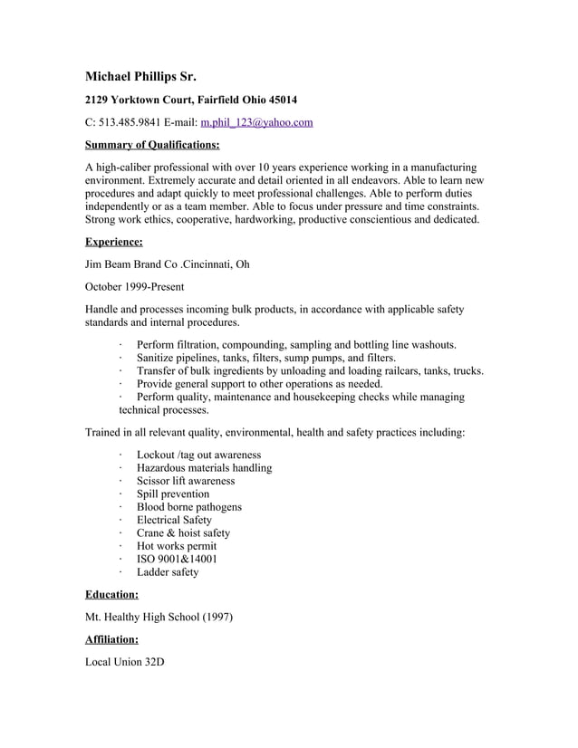 Michael phillips sr resume | DOC