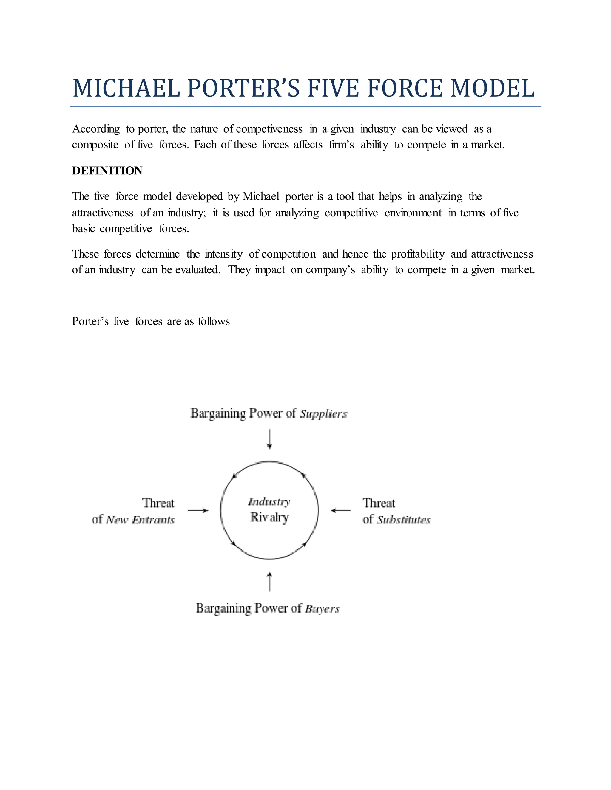Michael porter's five force model ( porter's competitive enviroment ...